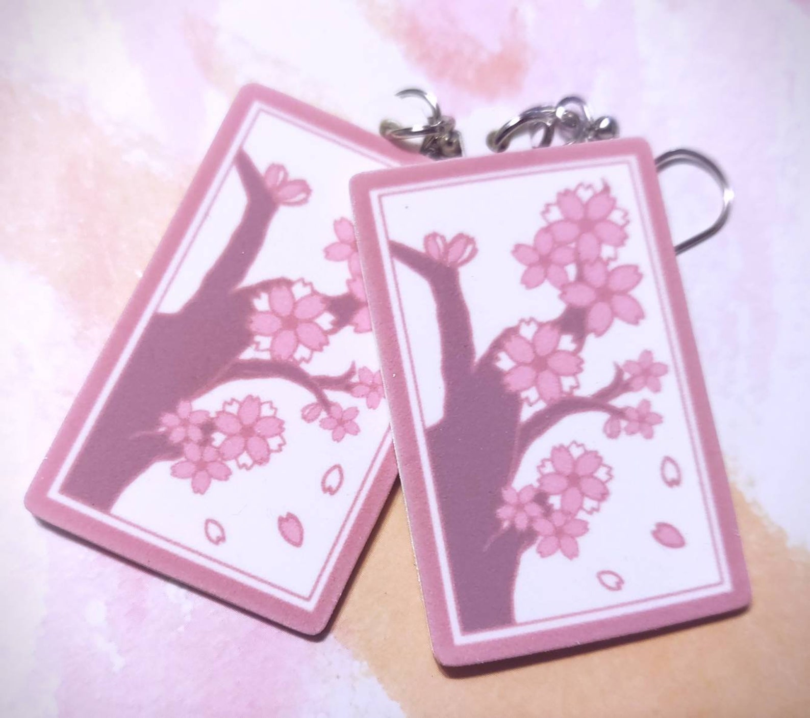 Cherry Blossom/full Moon Hanafuda Card Earrings | Etsy