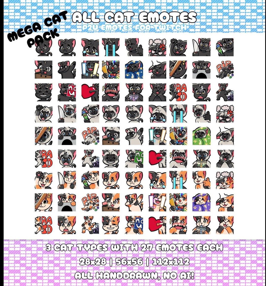 Mega CAT EMOTES PACK 27 Emotes per Design Twitch, Discord, Youtube Cute ...