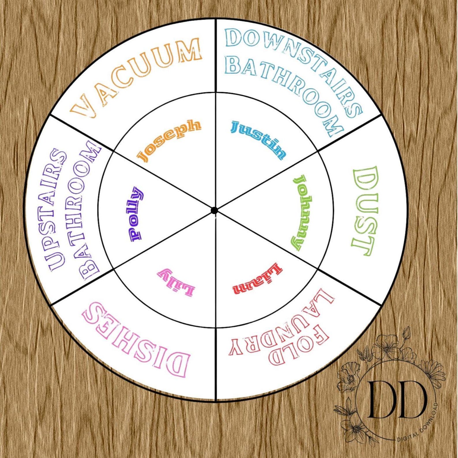 Printable Spinning Chore Chart for Kids: Editable Family Organizer (PDF ...