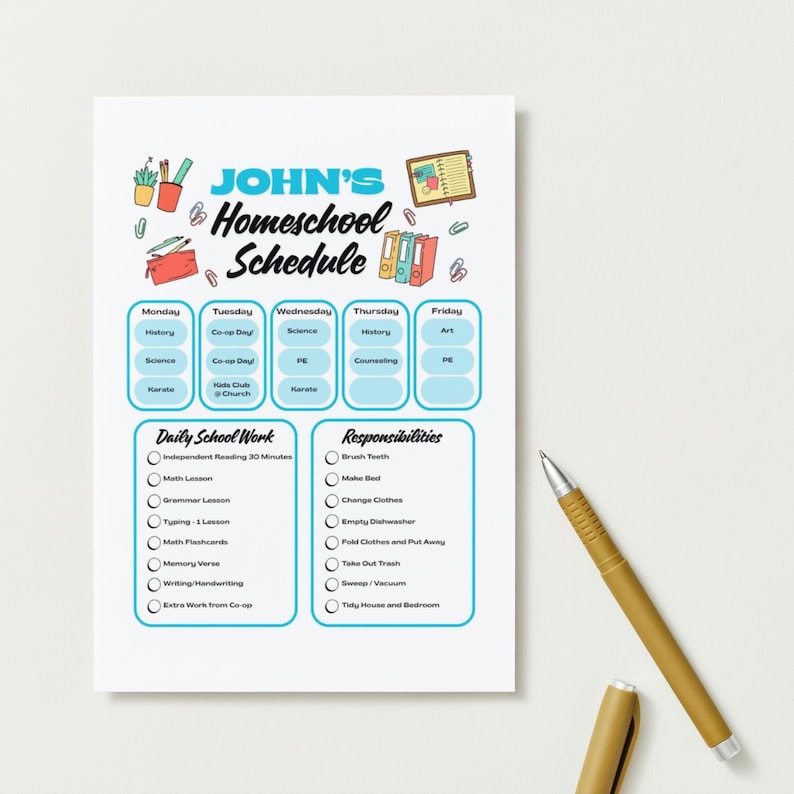 Editable Homeschool Daily Schedule: Student Planner & Chore Chart ...
