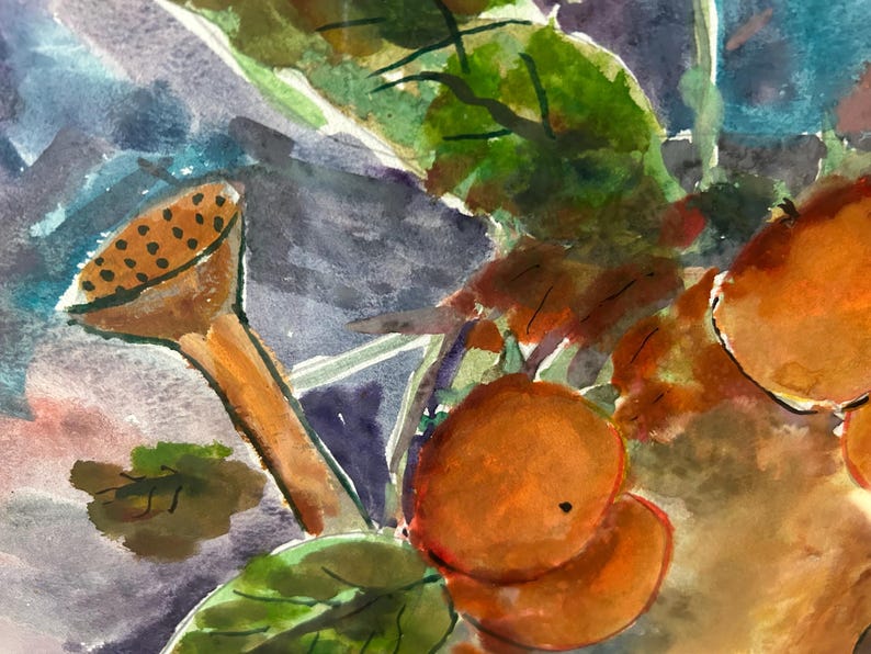 Original Vintage Watercolor Still Life With Oranges and Watering Can ...