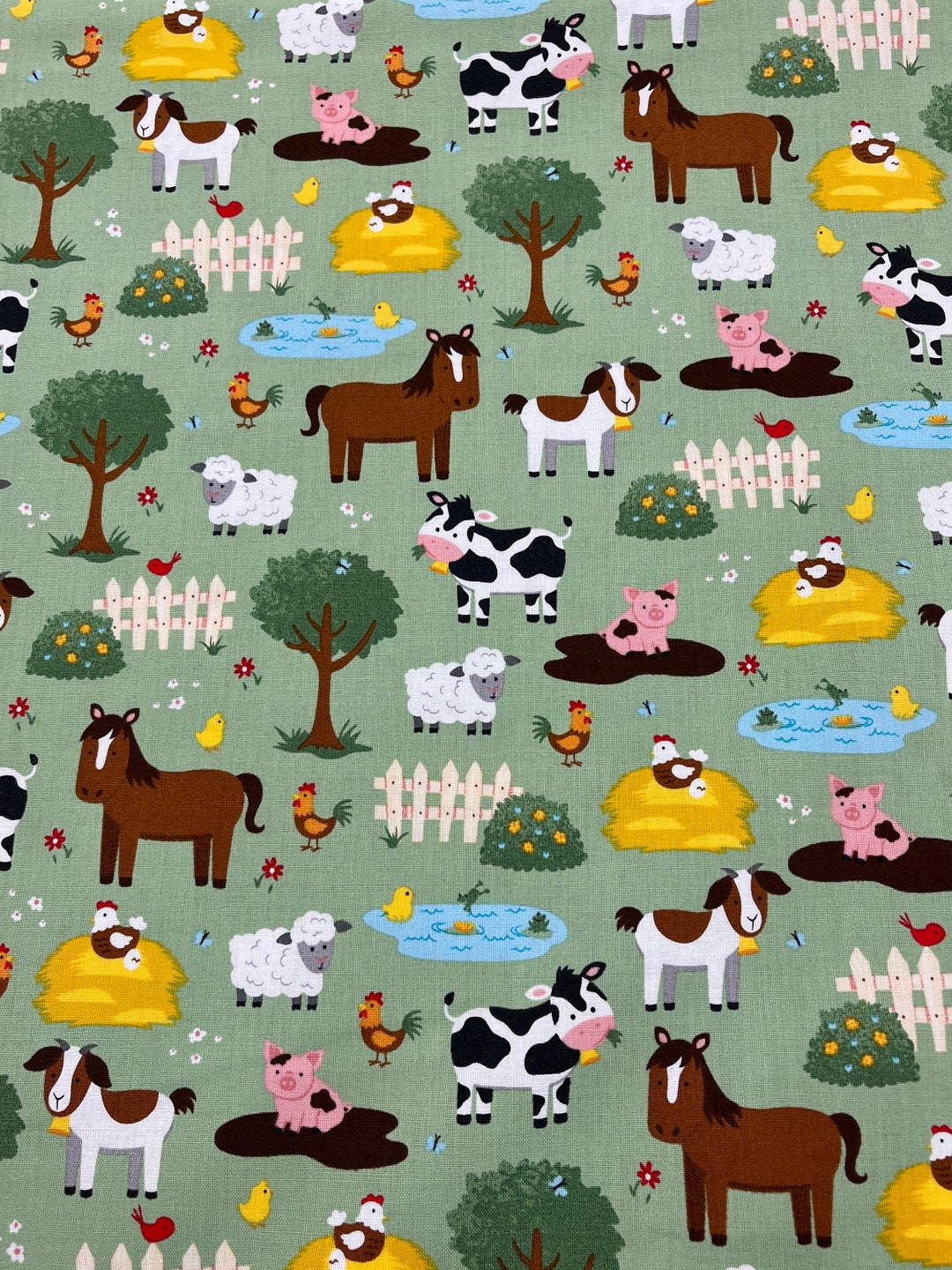 Farm Animals Fabric, Country Themed Quilting Cotton, on the Farm ...