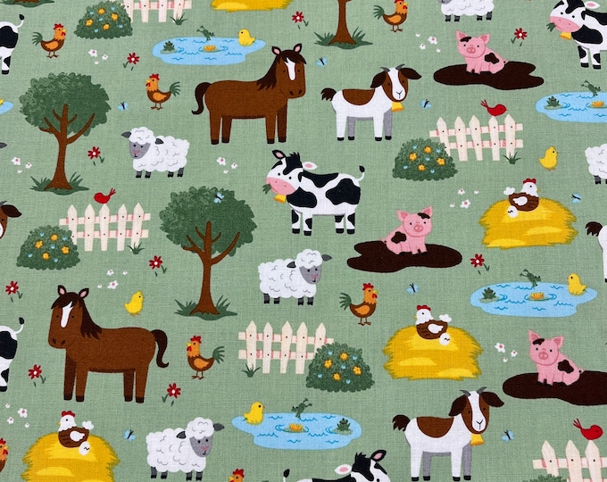 Farm Animals Fabric, Country Themed Fabric, Quilting Cotton Fabric ...