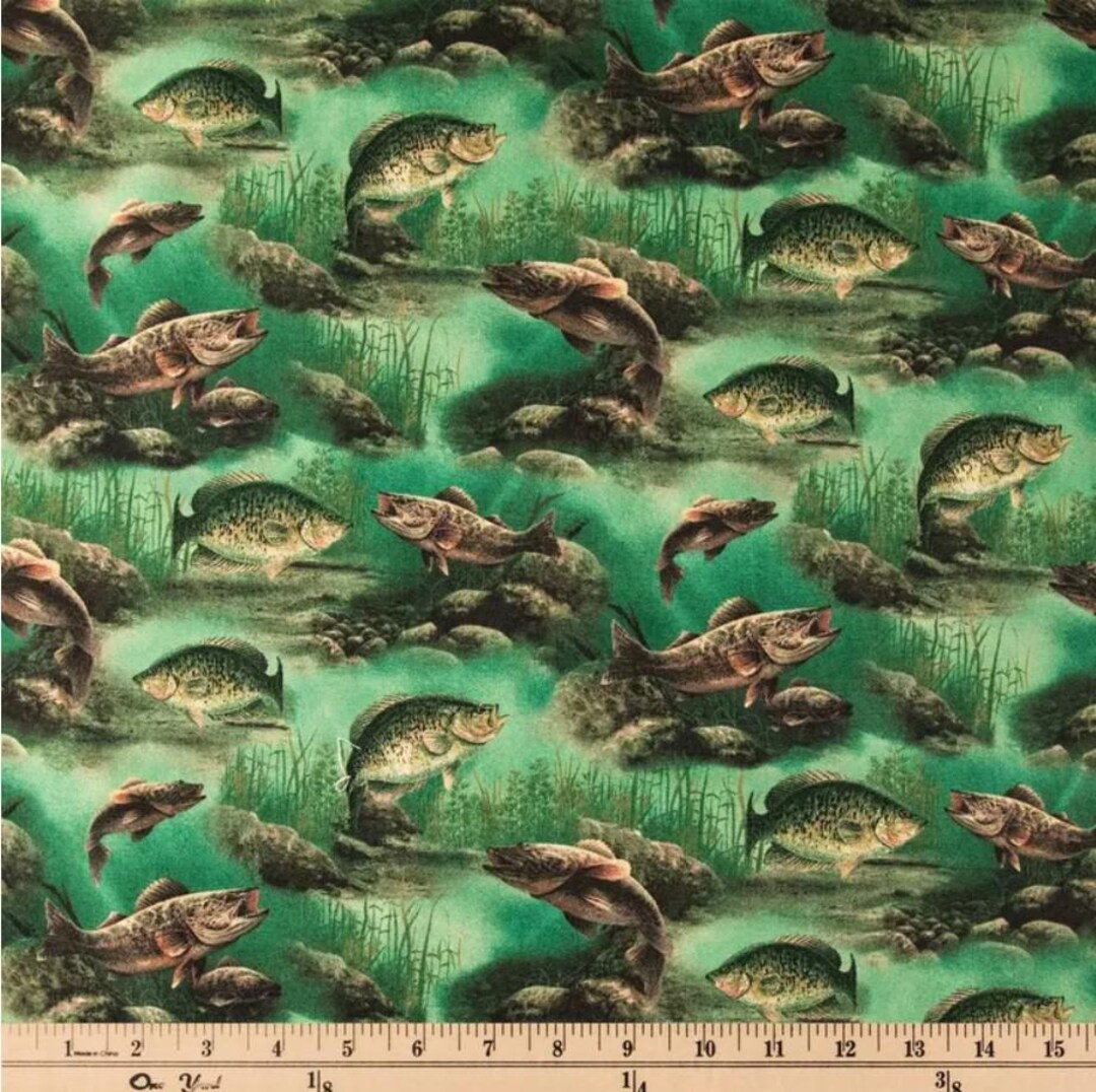 Bass Fish Fabric: Cotton Quilting Fabric for Fishing Nursery Decor - Etsy