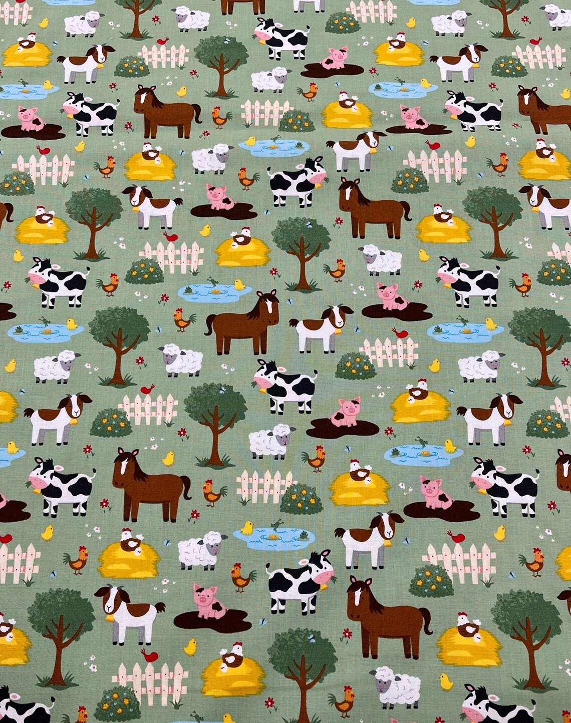 Farm Animals Fabric, Country Themed Quilting Cotton, on the Farm ...