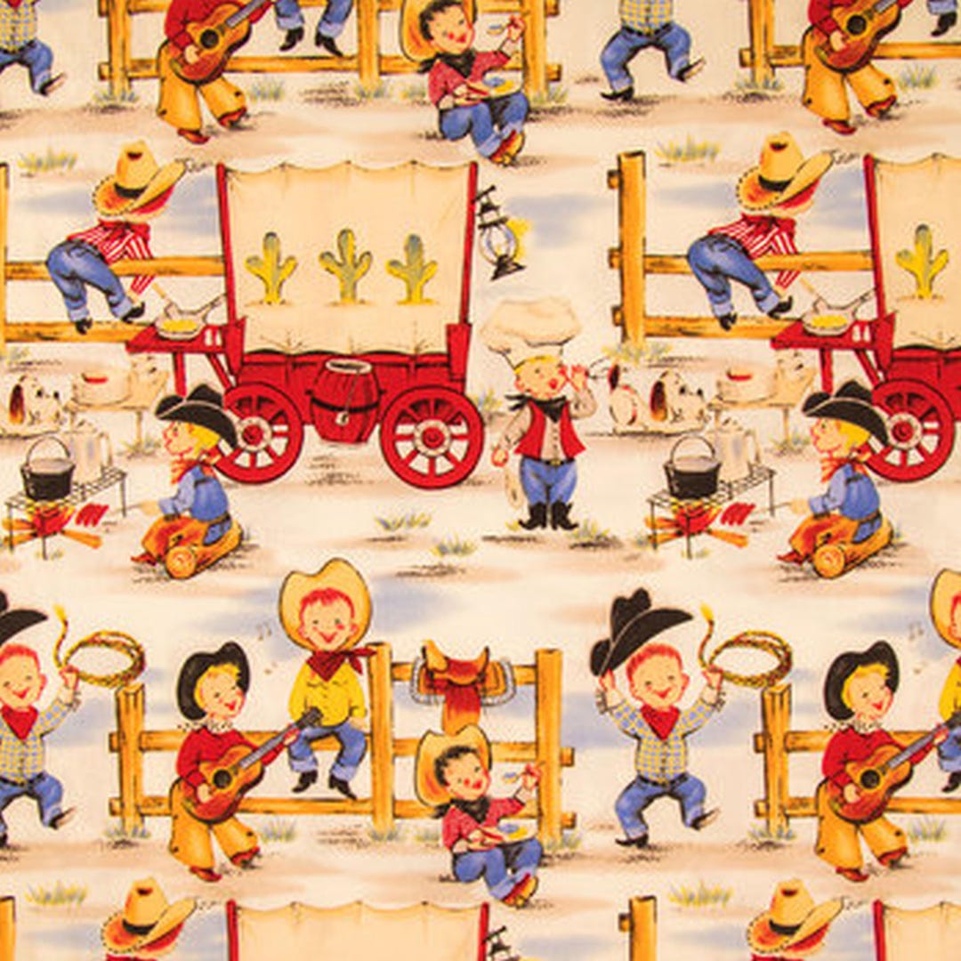 Cowboy Fabric Retro Fabric With Children Western Fabric Quilting Cotton ...