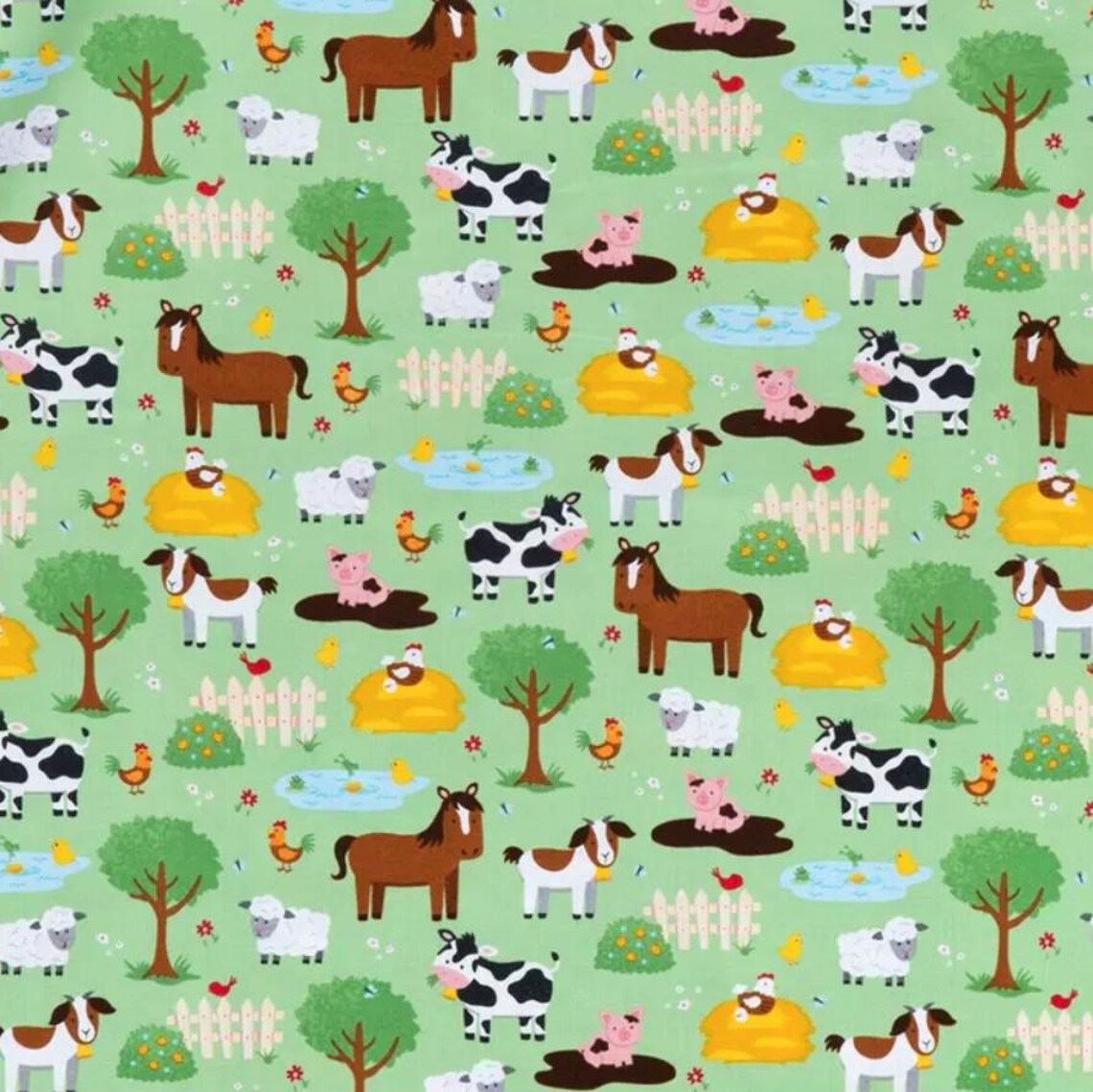 Farm Animals Fabric, Country Themed Quilting Cotton, on the Farm ...
