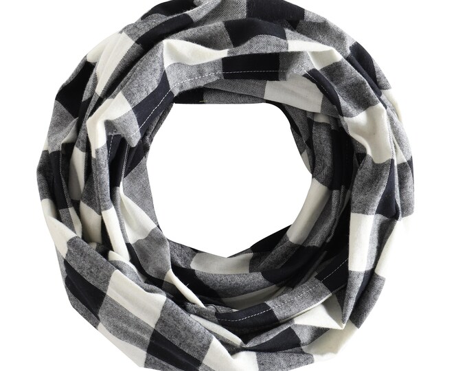 Women Buffalo Plaid Infinity Scarf Black and White ivory White, 100% ...