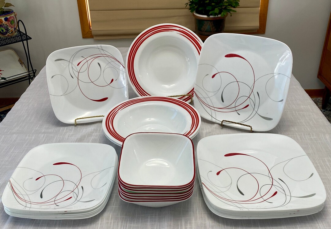 MCM CORELLE VITRELLE White With Red and Gray Swirl Design on - Etsy