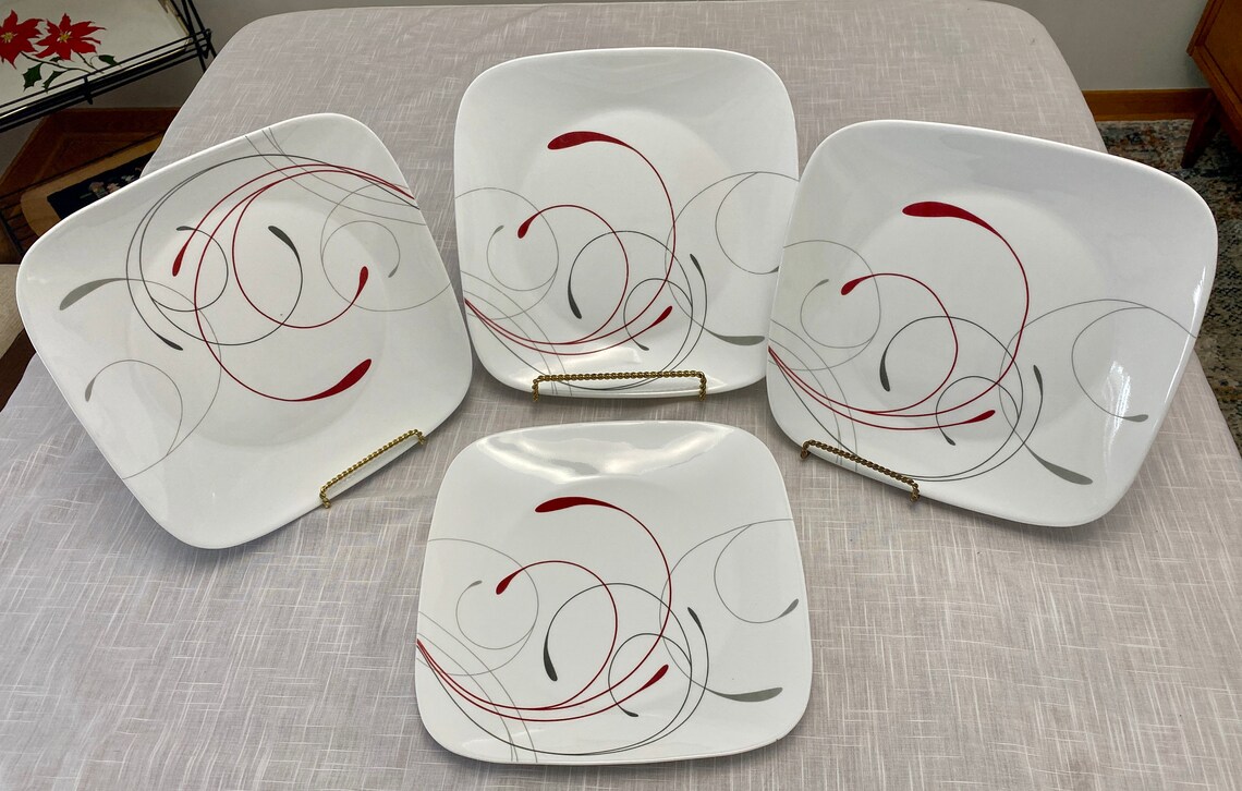 MCM CORELLE VITRELLE White With Red and Gray Swirl Design on - Etsy