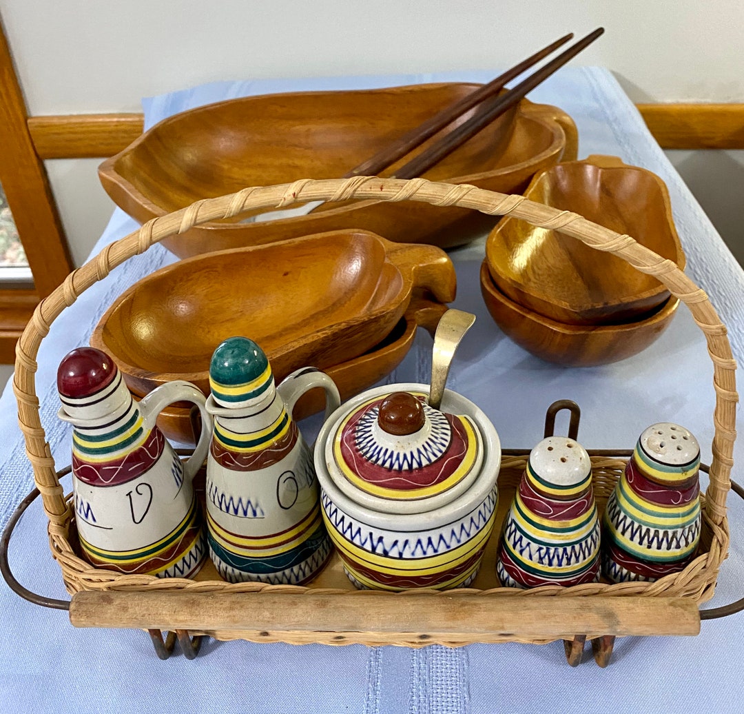 Vintage MADE IN GERMANY 8 Piece Pottery Set, Vinegar/oil , Salt/pepper ...