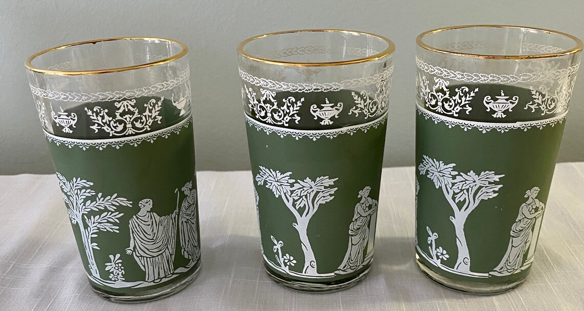 JEANETTE Glass GRECIAN HELLENIC Set of 2-8oz & 3 5-oz Glasses | Etsy