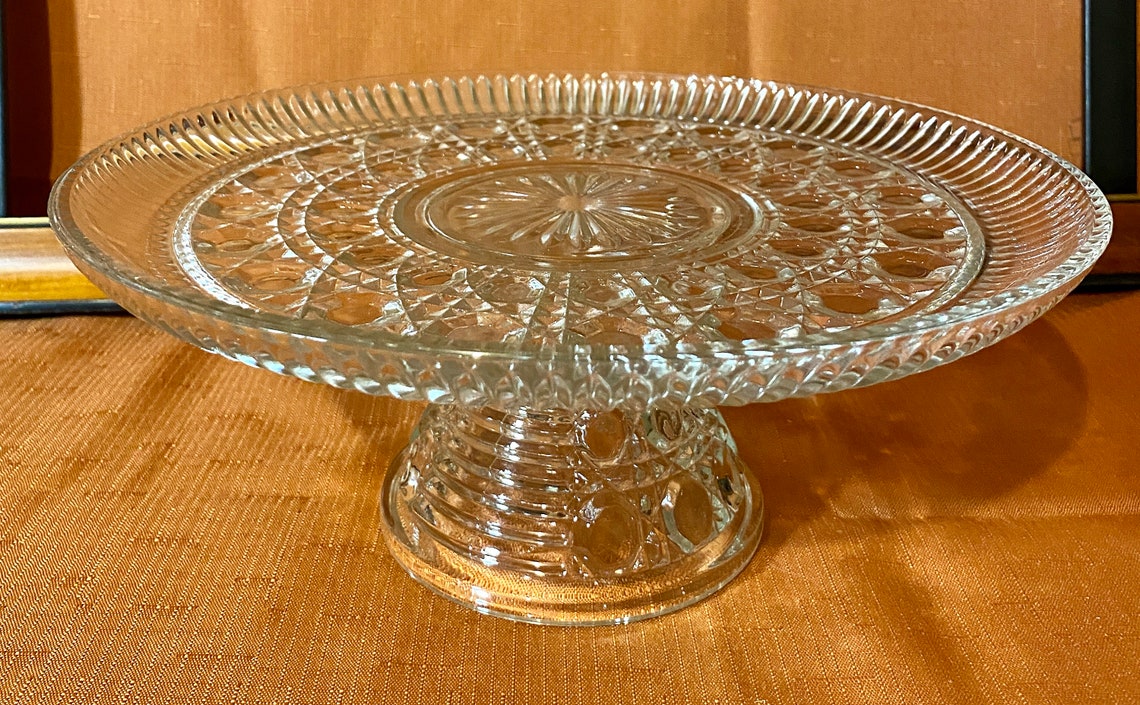 3 BEAUTIFUL Clear Glass CAKE PLATE Stands 1 Grapes on Vines - Etsy