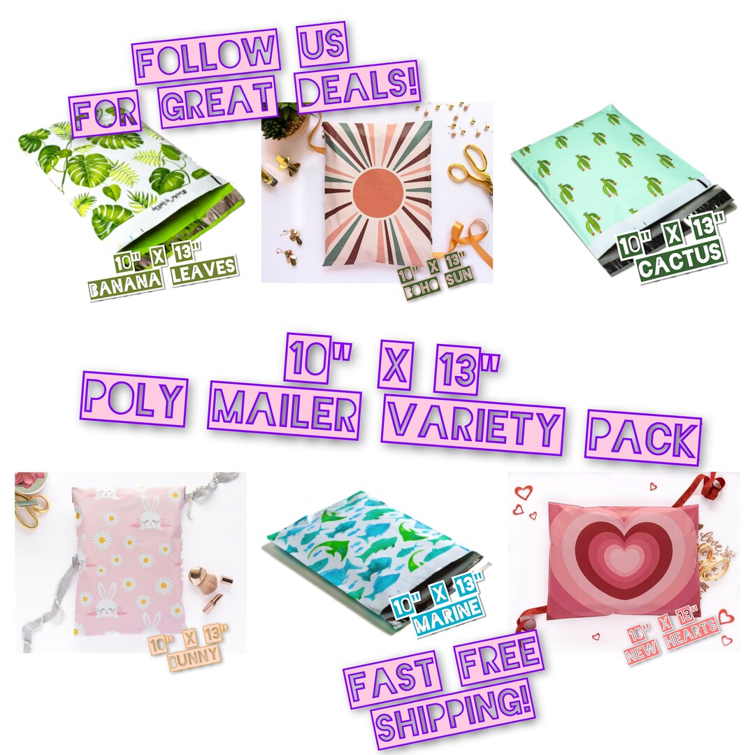 Mix 10"x13" Poly Mailers Variety Pack / Fast FREE Shipping / Designed ...