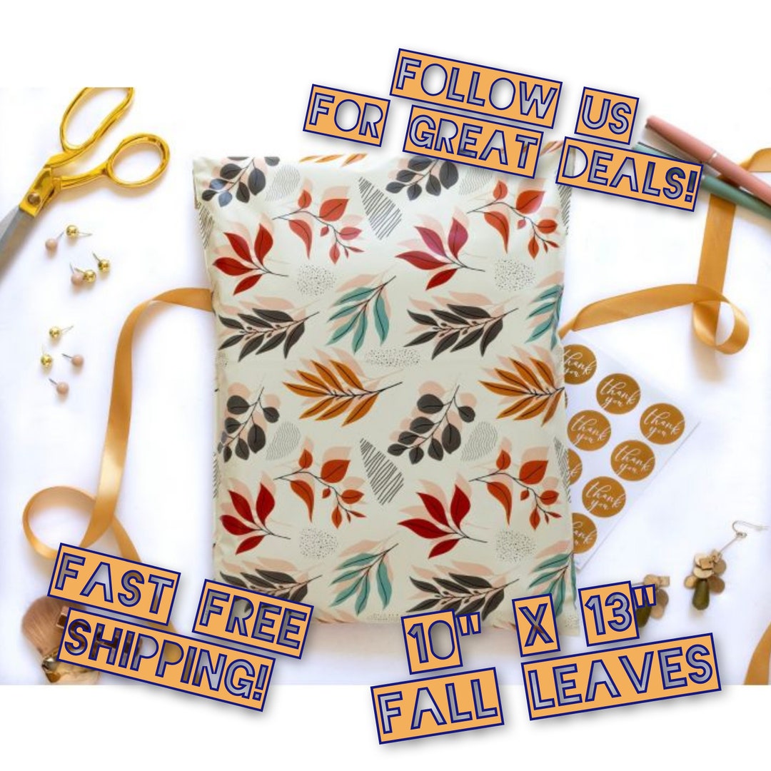Fall Leaves Theme 10"x13" Poly Mailers / Fast FREE Shipping / Designer ...