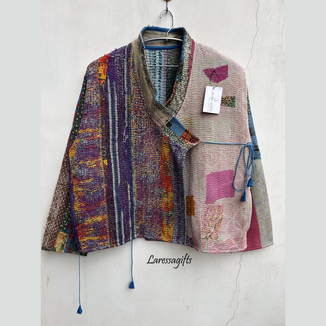 Vintage Kantha Jacket - Handmade Indian Cotton Reversible Kimono-unique ...