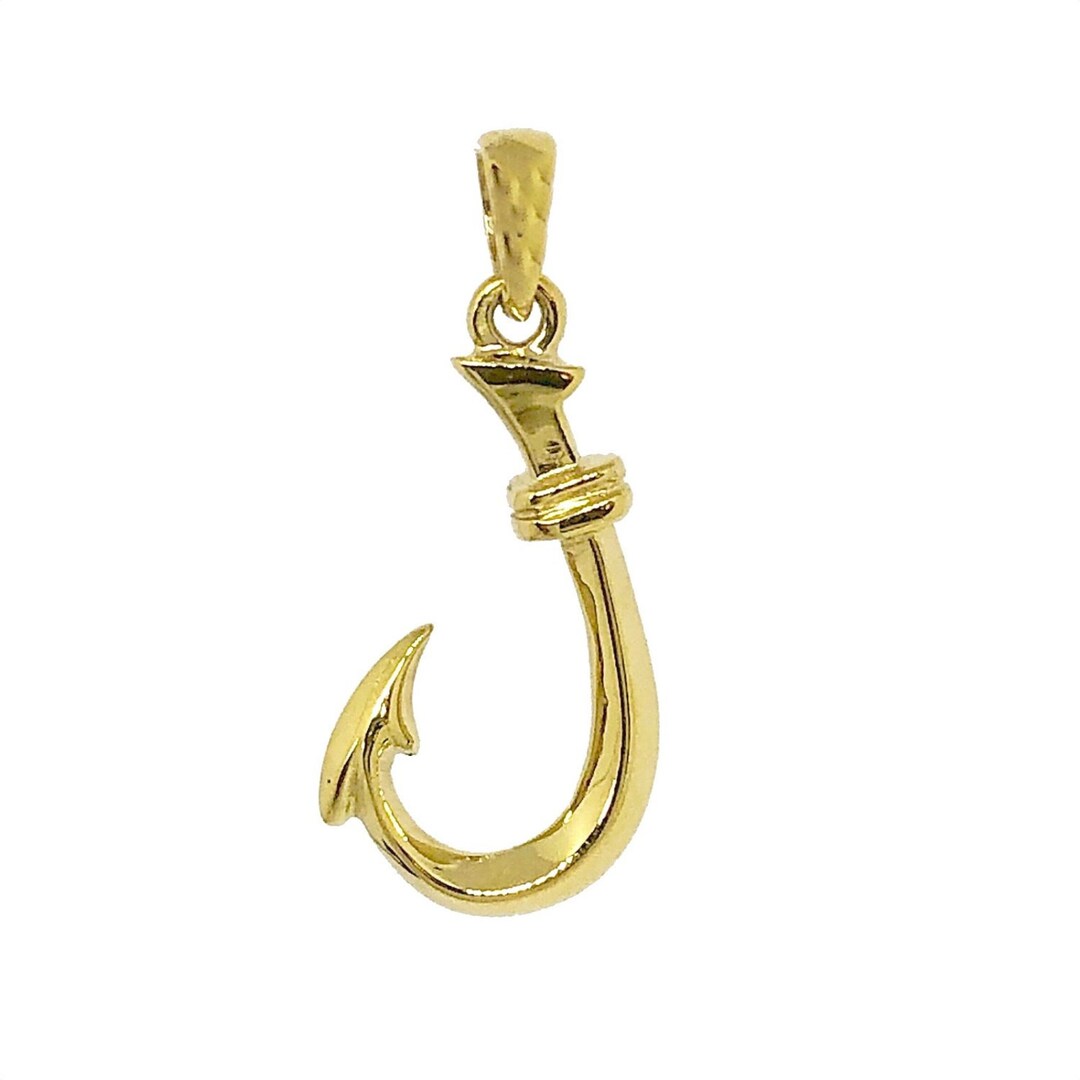 Hawaiian Jewelry Solid 14K Gold Fish Hook Pendant From Maui, Hawaii - Etsy