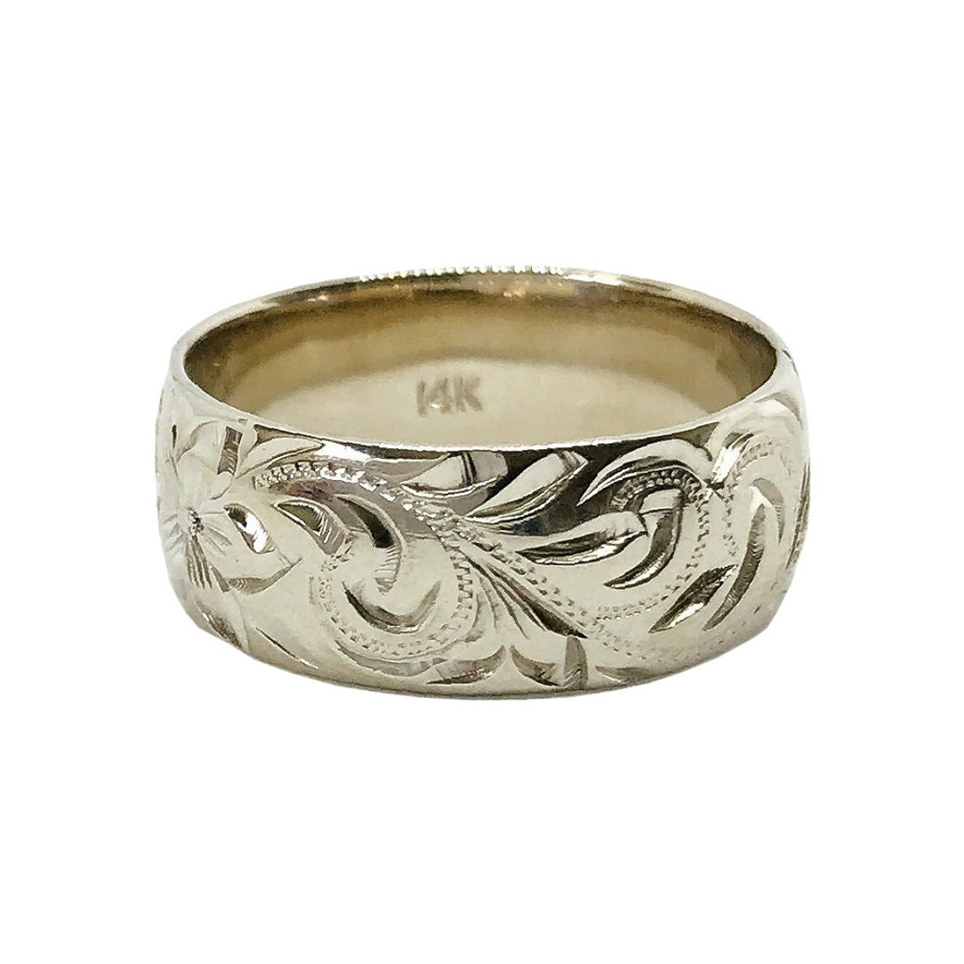 Hawaiian Heirloom Jewelry 14k White Gold 8mm Custom Hand Carved Ring ...