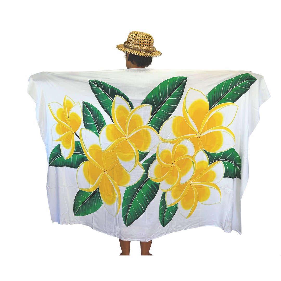 Hand Painted XL Rayon Batik Sarong Pareo 70 X 46 Hawaiian Plumeria ...