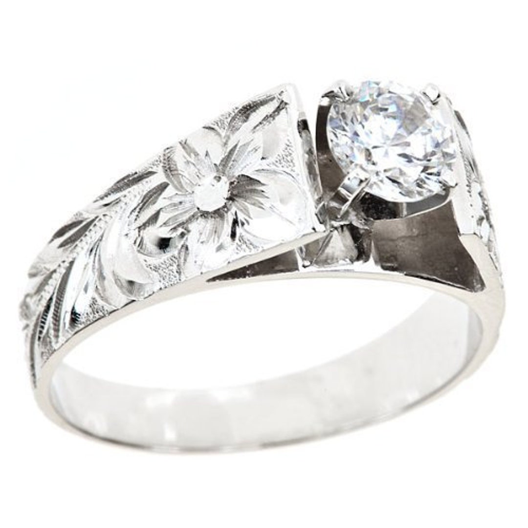 Hawaiian Heirloom Jewelry 8mm 14k White Gold Cubic Zirconia 1 CT French ...