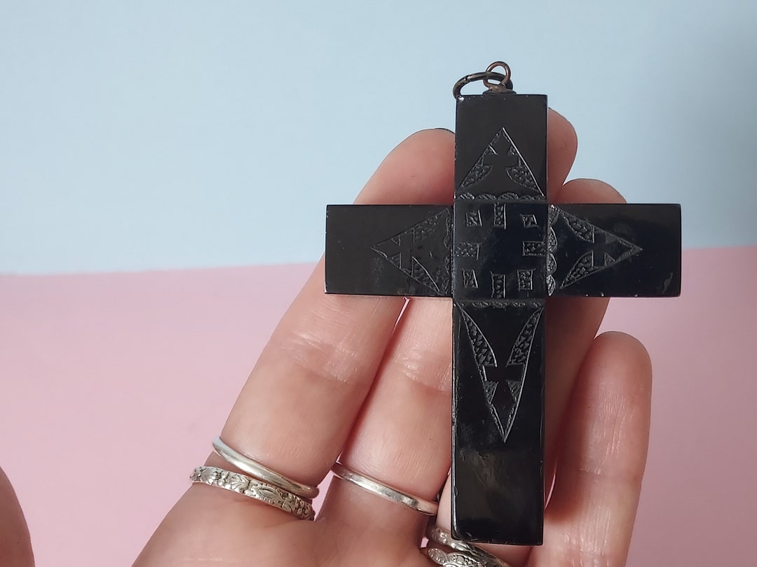 Antique Whitby Jet Cross - Etsy UK