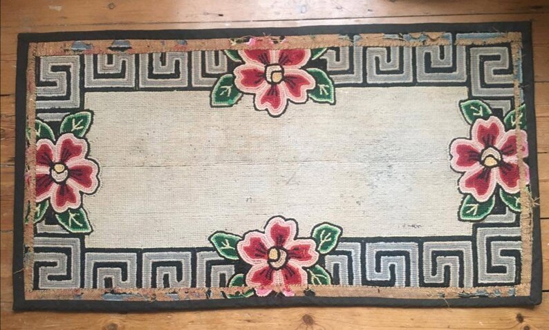 Antique Rag Rug Greek Key - Etsy UK