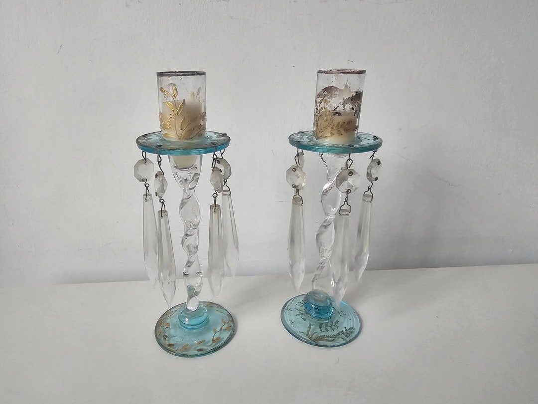 Antique Glass Candlesticks - Etsy