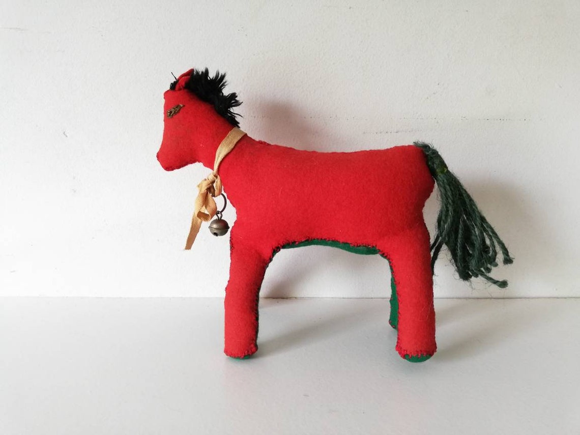 Vintage Red and Green Felt Horse or Cow | Etsy