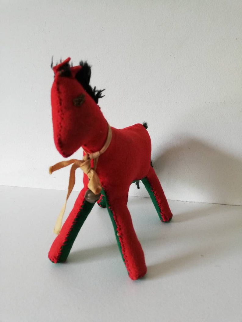 Vintage Red and Green Felt Horse or Cow | Etsy