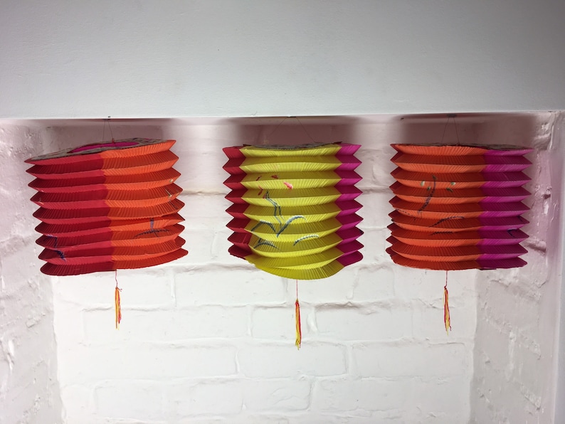 Large Vintage Paper Lanterns With Painted Decoration - Etsy