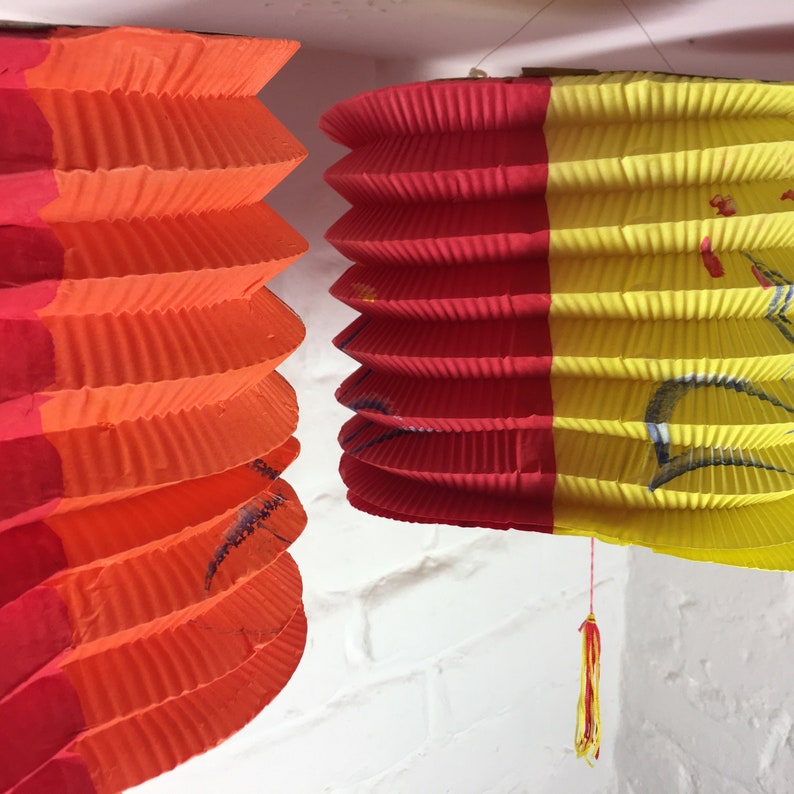 Large Vintage Paper Lanterns With Painted Decoration - Etsy