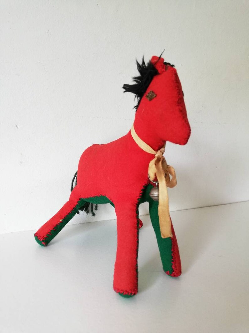 Vintage Red and Green Felt Horse or Cow | Etsy