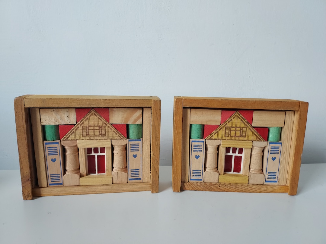 Vintage Wooden Building Block Set - Etsy UK