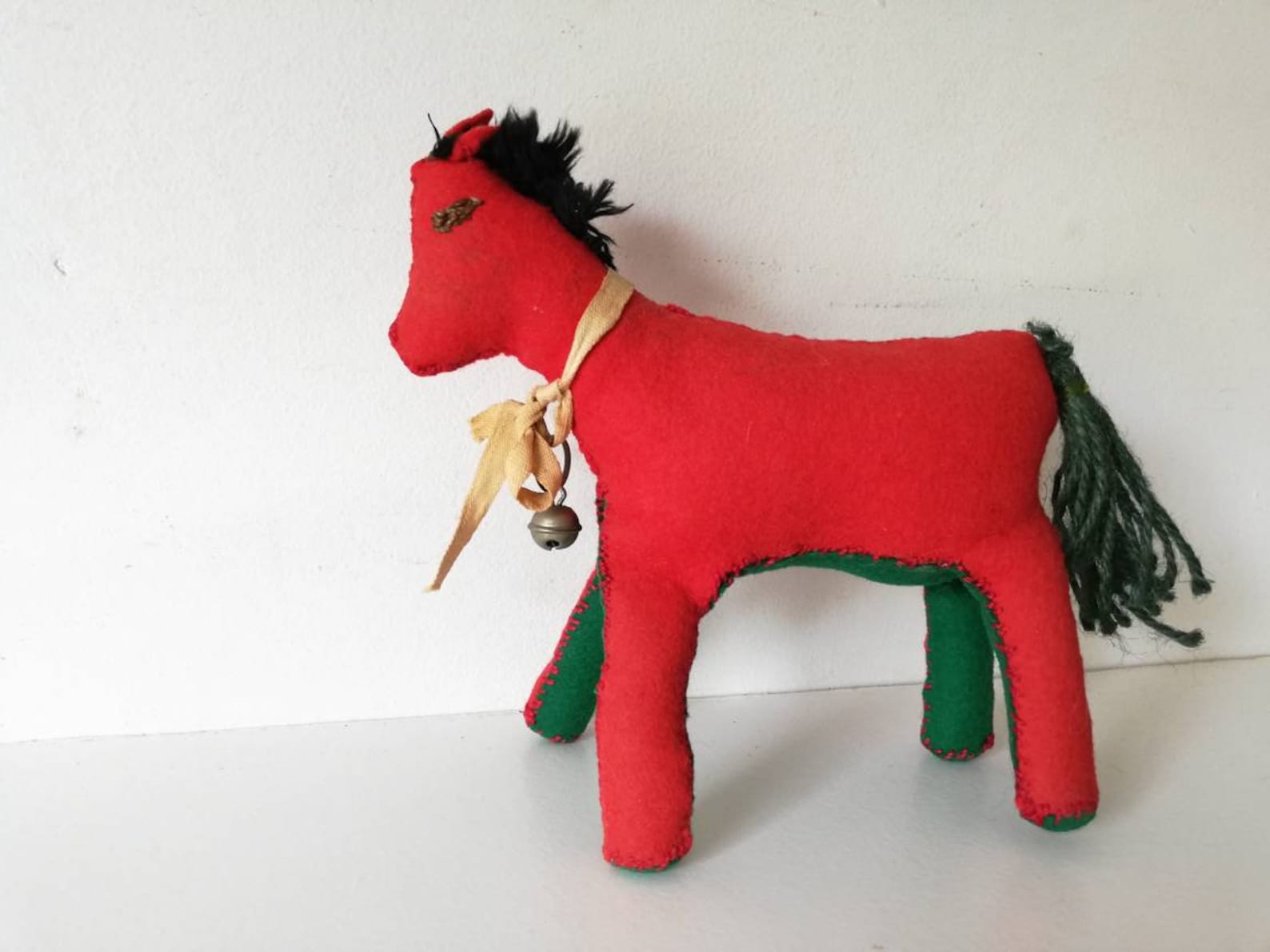 Vintage Red and Green Felt Horse or Cow | Etsy