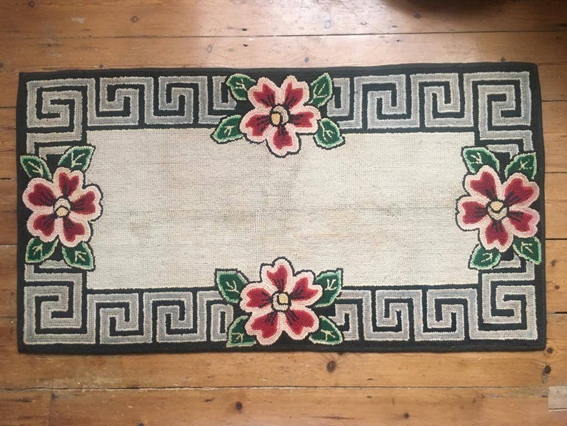 Antique Rag Rug Greek Key - Etsy UK