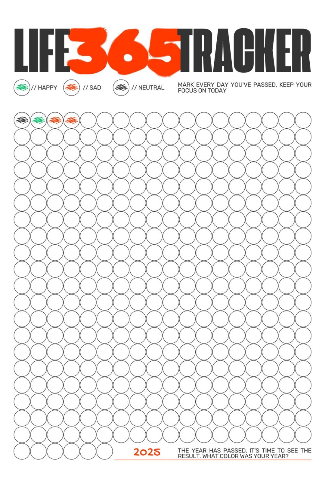 2025 - 365 Day Tracker Printable , Mark Every Day You've Passed, Keep ...