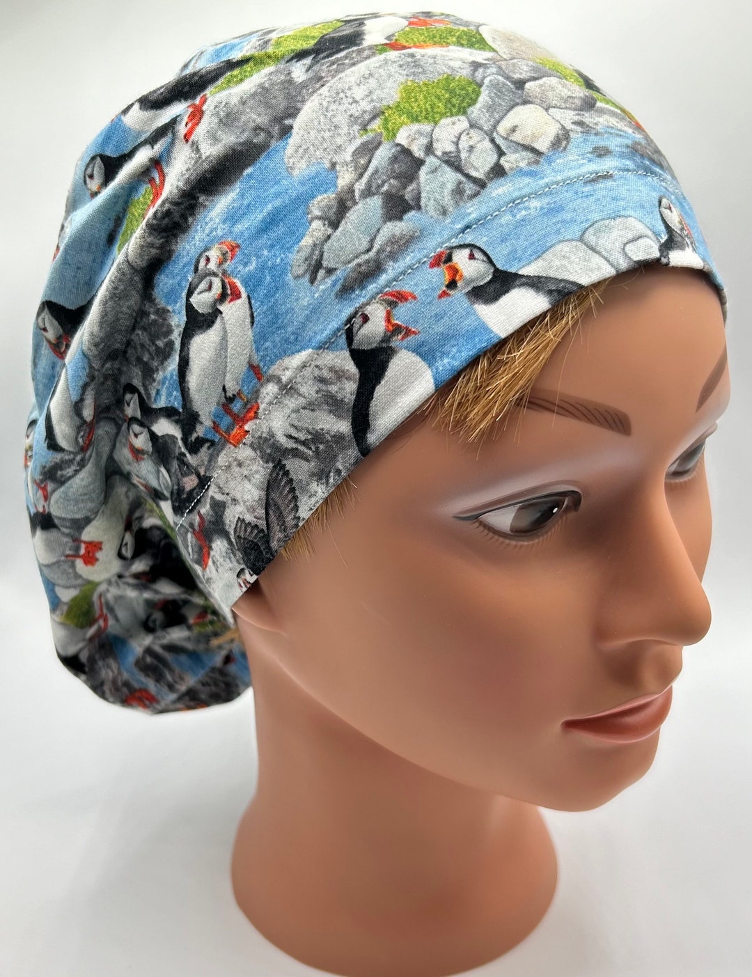 Light Blue Puffins | EURO or SKULL | Surgical Scrub Caps | Newfoundland ...