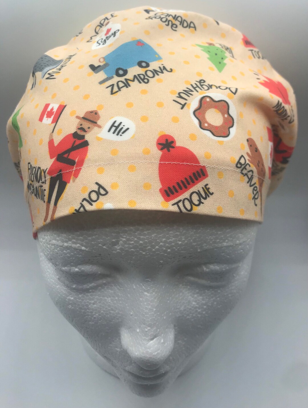 CANADA Euro Scrub Cap, Handmade, Canadian, July 1, Canada Day, Beige ...