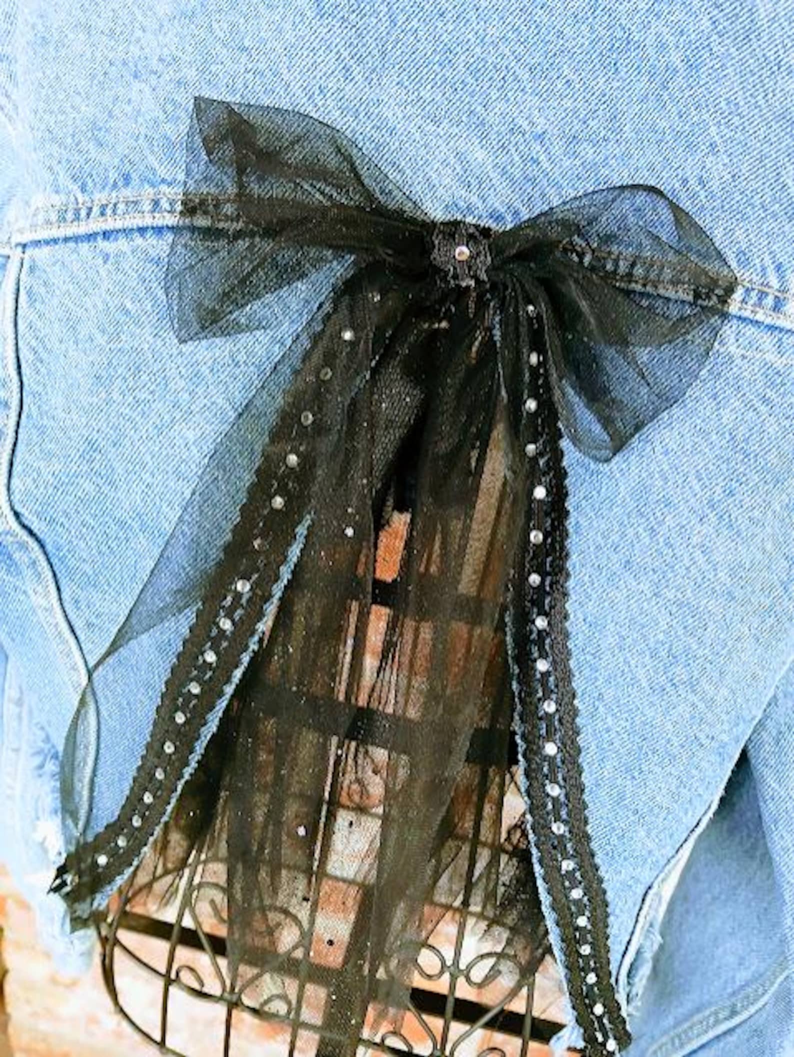 Denim Jacket, Tulle Bow Detail, Open Tulle Back, Black Tulle Jacket ...