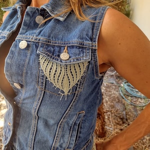 Denim Lace Vest, Jean Jacket Vest With Lace, Boho Jean Vest, Western ...