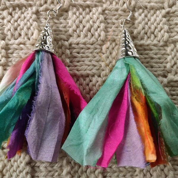 Sari Silk Earrings - Etsy