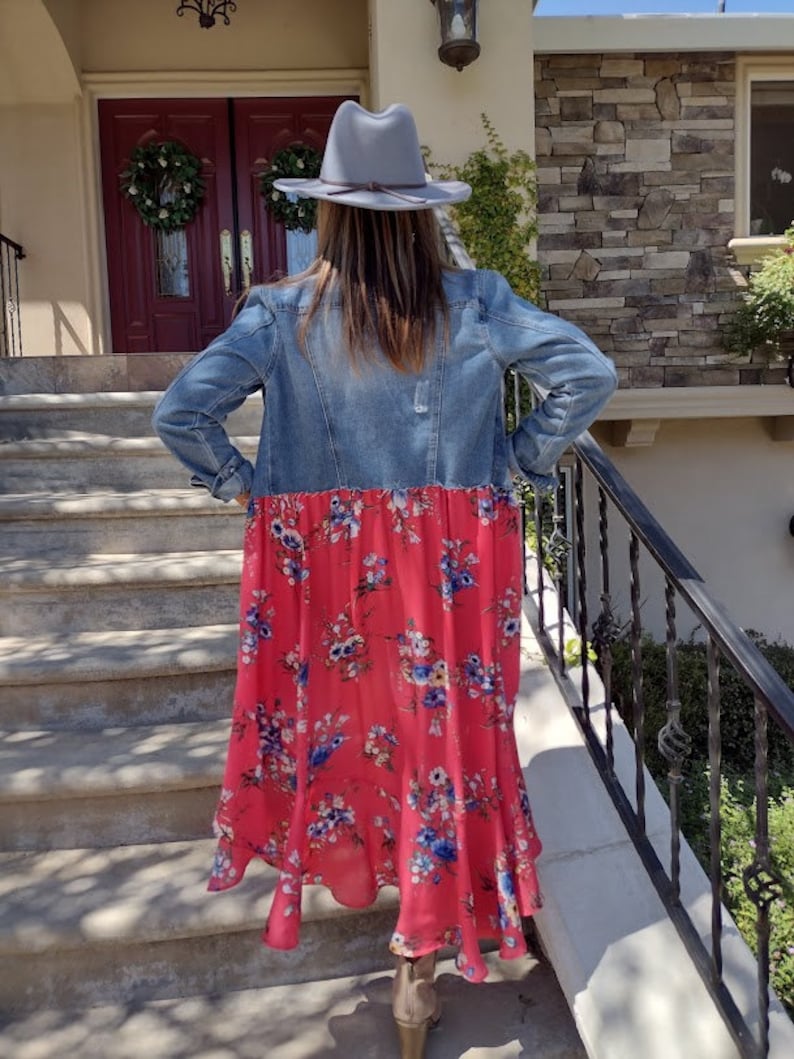 Jean Jacket Duster, Boho Jean Jacket, Western Denim Jacket, Distressed ...