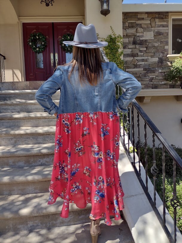 Jean Jacket Duster, Boho Jean Jacket, Western Denim Jacket, Distressed ...