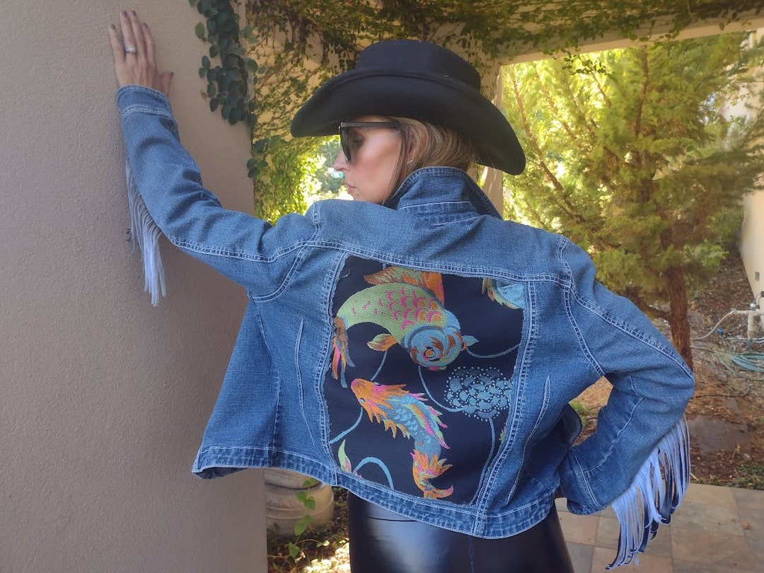 Denim Boho Jacket, Fringe Denim Jacket, Western Cowgirl Fringe Jacket ...