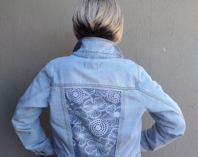 Denim Jean Jacket, Lace Insert, Bride Jacket, Mrs. Jean Jacket ...