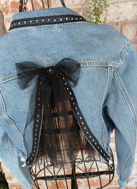 Denim Jacket, Tulle Bow Detail, Open Tulle Back, Black Tulle Jacket ...