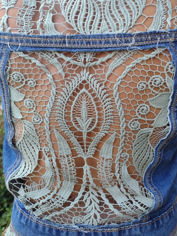 Denim Lace Vest Jean Jacket Vest With Lace Boho Jean Vest - Etsy