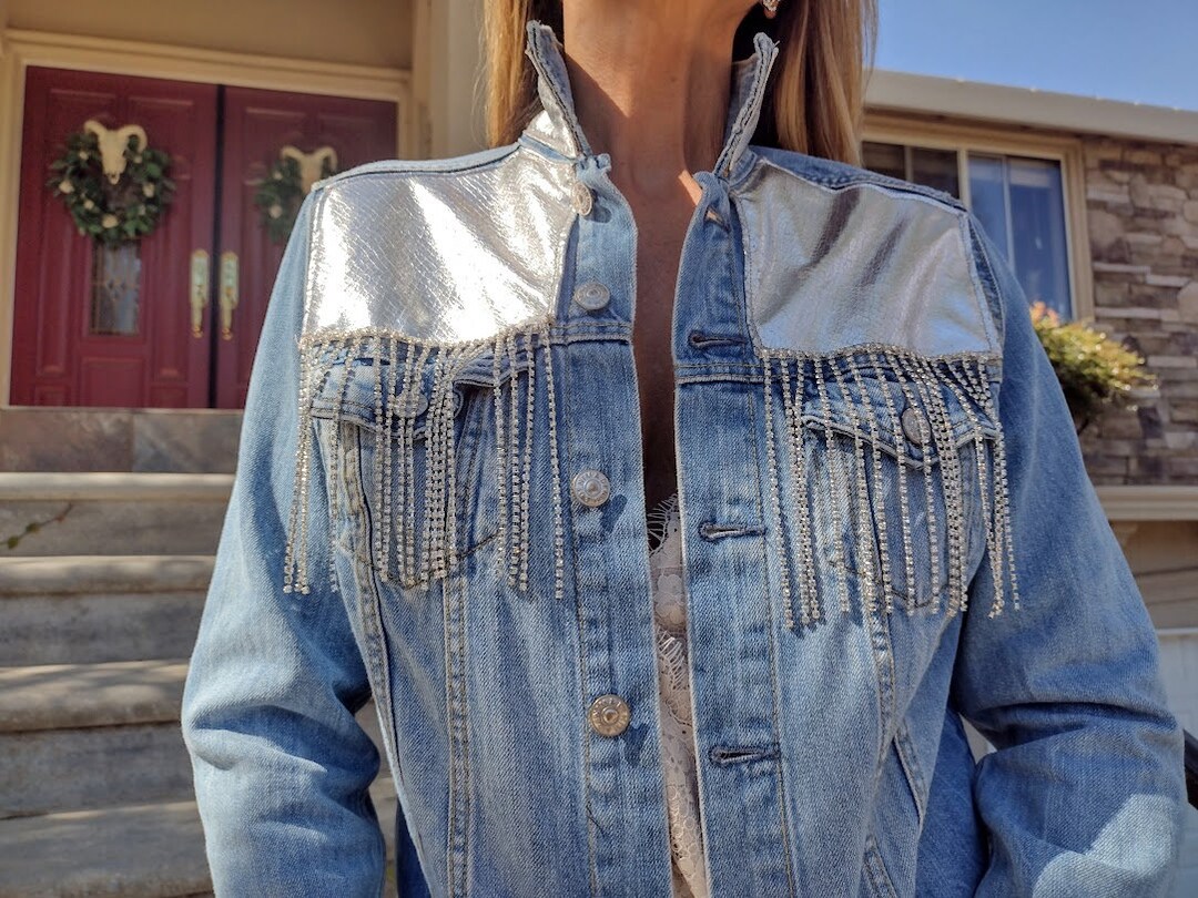 Rhinestone Fringe Jacket, Denim Fringe Jacket, Fringe Jacket, Studded ...