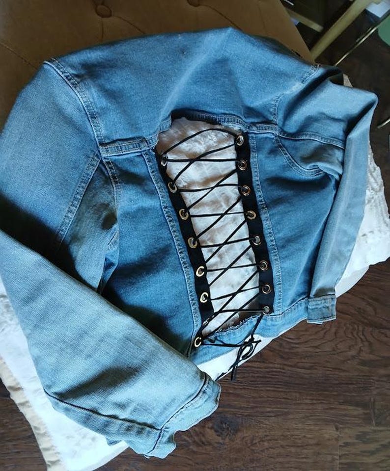 Jean Jacket With Corset, Corset Jean Jacket, Denim Jacket Lace-up ...