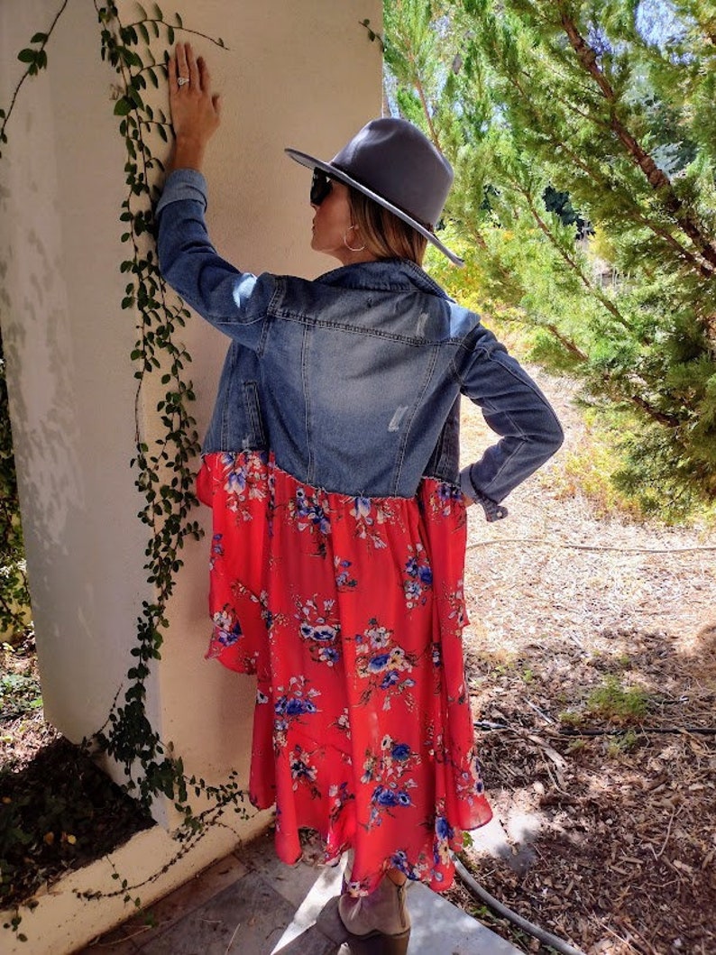 Jean Jacket Duster, Boho Jean Jacket, Western Denim Jacket, Distressed ...